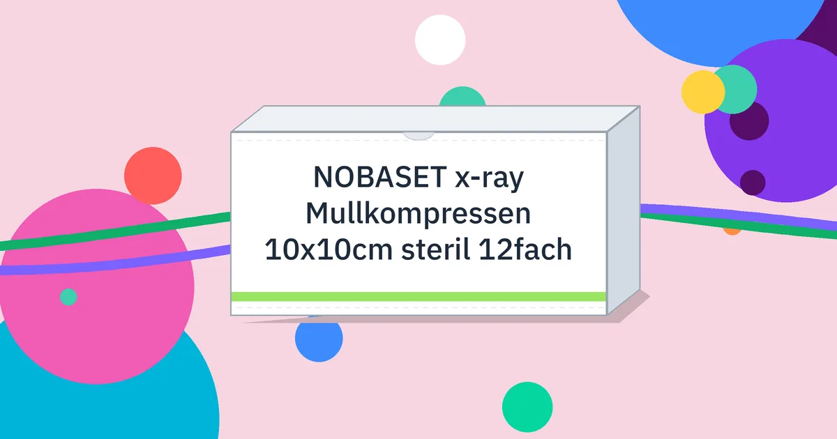 Symbolbild: Packung mit der Aufschrift NOBASET x-ray Mullkompressen 10x10cm steril 12fach (PZN 18365067) – Verfügbarkeit und Bezug in Apotheken in Frankfurt am Main