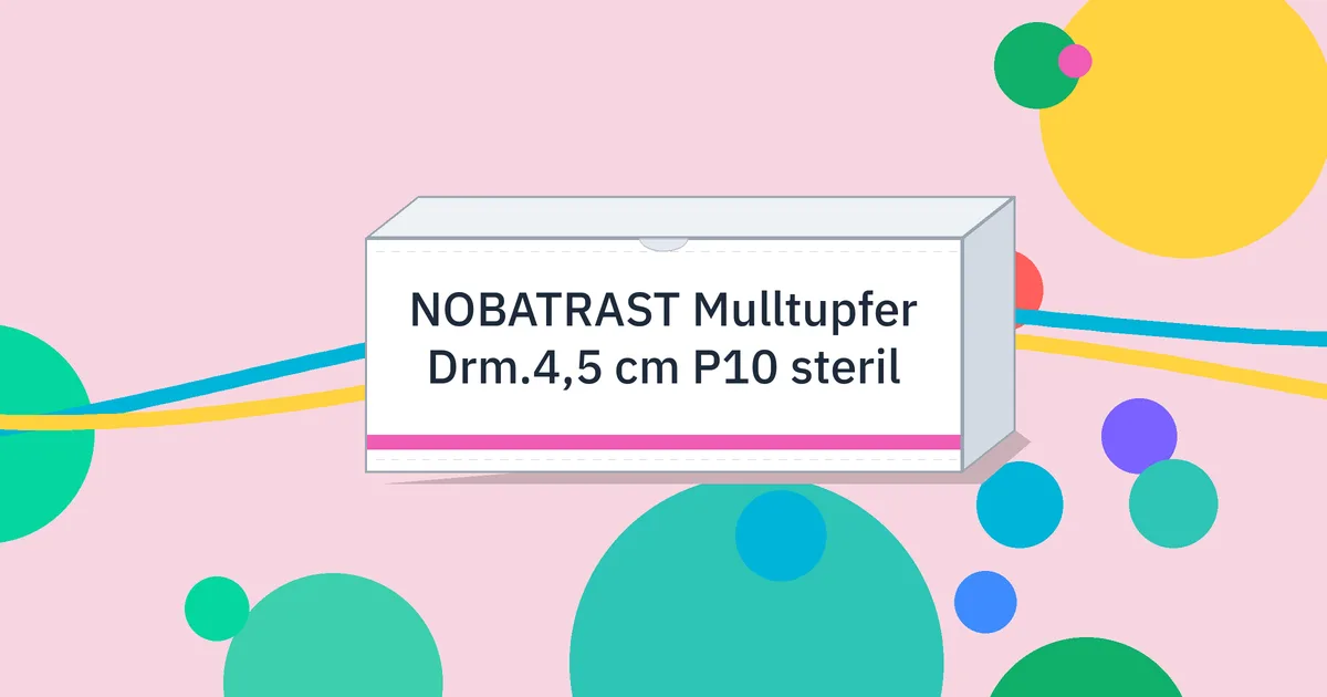 Symbolbild: Packung mit der Aufschrift NOBATRAST Mulltupfer Drm.4,5 cm P10 steril (PZN 16945731) – Verfügbarkeit und Bezug in Apotheken in Frankfurt am Main