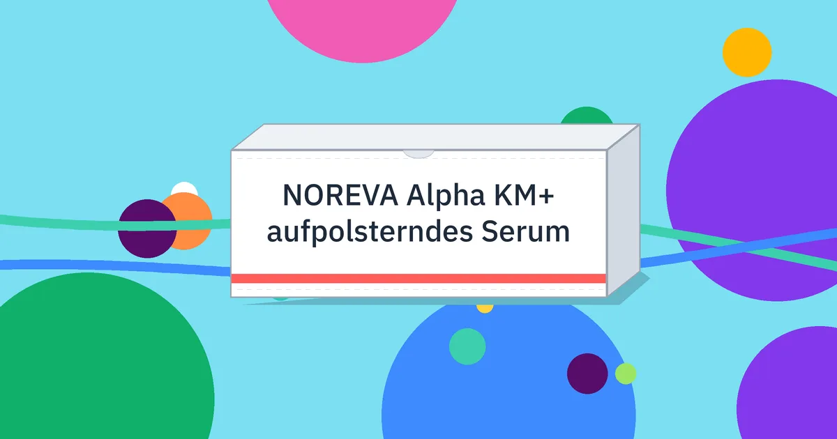 Symbolbild: Packung mit der Aufschrift NOREVA Alpha KM+ aufpolsterndes Serum (PZN 20357595) – Verfügbarkeit und Bezug in Apotheken in Frankfurt am Main