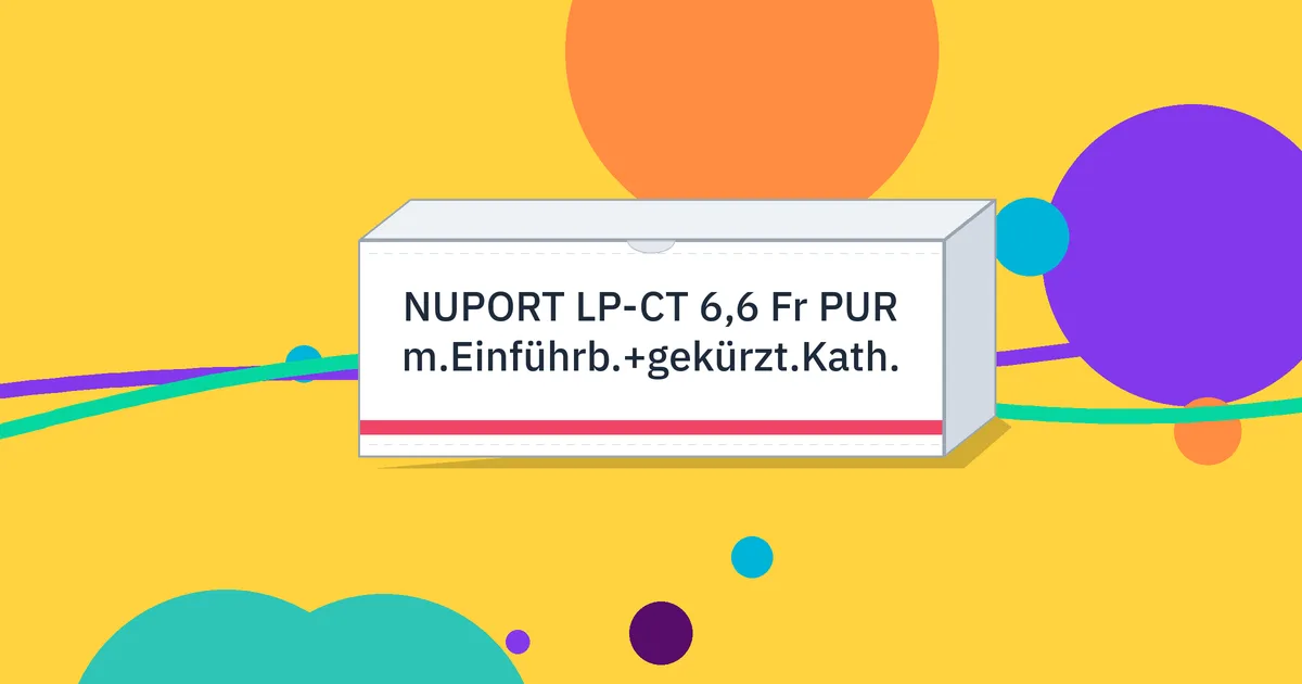 Symbolbild: Packung mit der Aufschrift NUPORT LP-CT 6,6 Fr PUR m.Einführb.+gekürzt.Kath. (PZN 16358672) – Verfügbarkeit und Bezug in Apotheken in Frankfurt am Main