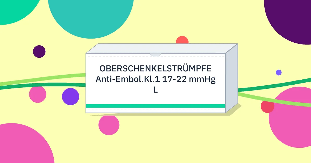 Symbolbild: Packung mit der Aufschrift OBERSCHENKELSTRÜMPFE Anti-Embol.Kl.1 17-22 mmHg L (PZN 19072663) – Verfügbarkeit und Bezug in Apotheken in Frankfurt am Main