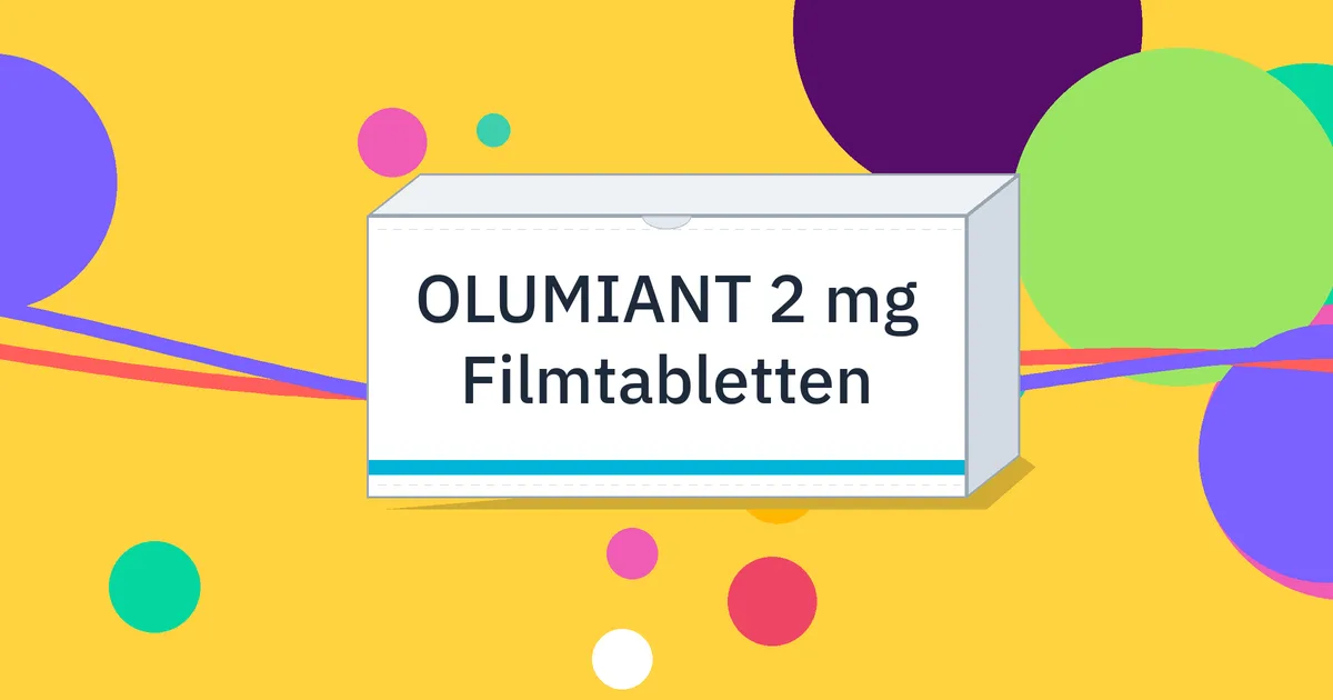 Symbolbild: Packung mit der Aufschrift OLUMIANT 2 mg Filmtabletten (PZN 15210683) – Verfügbarkeit und Bezug in Apotheken in Frankfurt am Main
