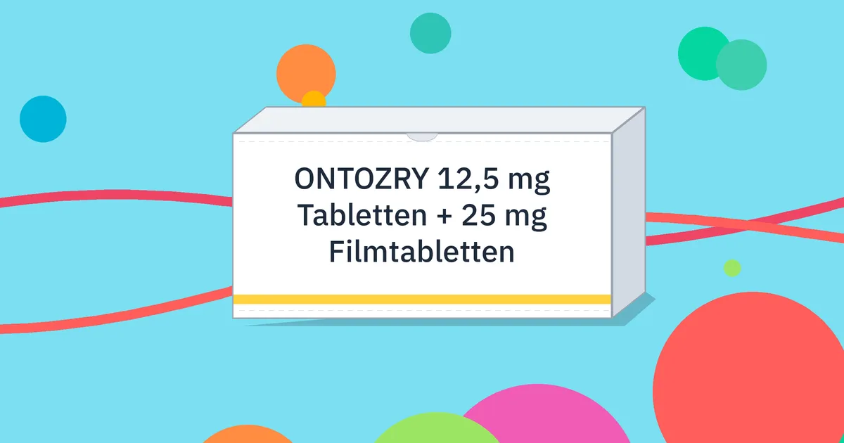 Symbolbild: Packung mit der Aufschrift ONTOZRY 12,5 mg Tabletten + 25 mg Filmtabletten (PZN 19100431) – Verfügbarkeit und Bezug in Apotheken in Frankfurt am Main