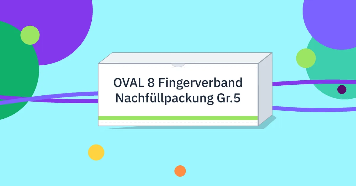 Symbolbild: Packung mit der Aufschrift OVAL 8 Fingerverband Nachfüllpackung Gr.5 (PZN 06711216) – Verfügbarkeit und Bezug in Apotheken in Frankfurt am Main