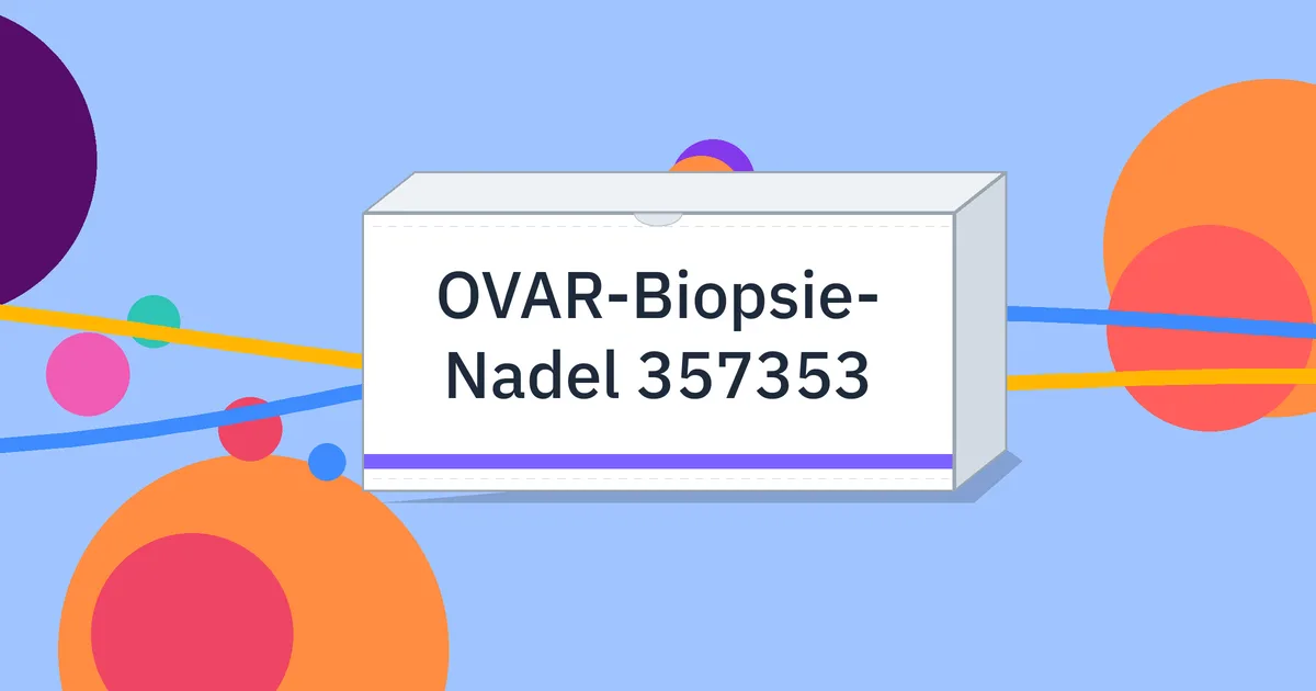 Symbolbild: Packung mit der Aufschrift OVAR-Biopsie-Nadel 357353 (PZN 18677111) – Verfügbarkeit und Bezug in Apotheken in Frankfurt am Main
