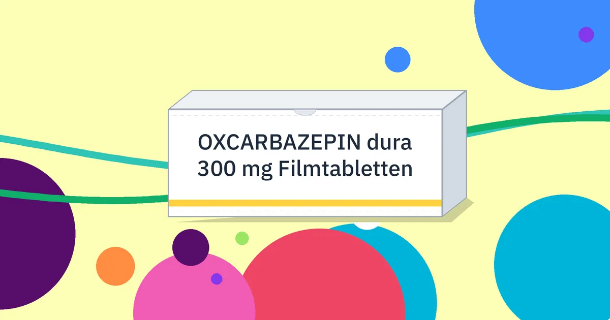 Symbolbild: Packung mit der Aufschrift OXCARBAZEPIN dura 300 mg Filmtabletten (PZN 05048224) – Verfügbarkeit und Bezug in Apotheken in Frankfurt am Main