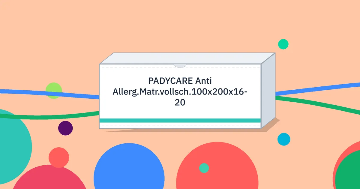 Symbolbild: Packung mit der Aufschrift PADYCARE Anti Allerg.Matr.vollsch.100x200x16-20 (PZN 03510813) – Verfügbarkeit und Bezug in Apotheken in Frankfurt am Main