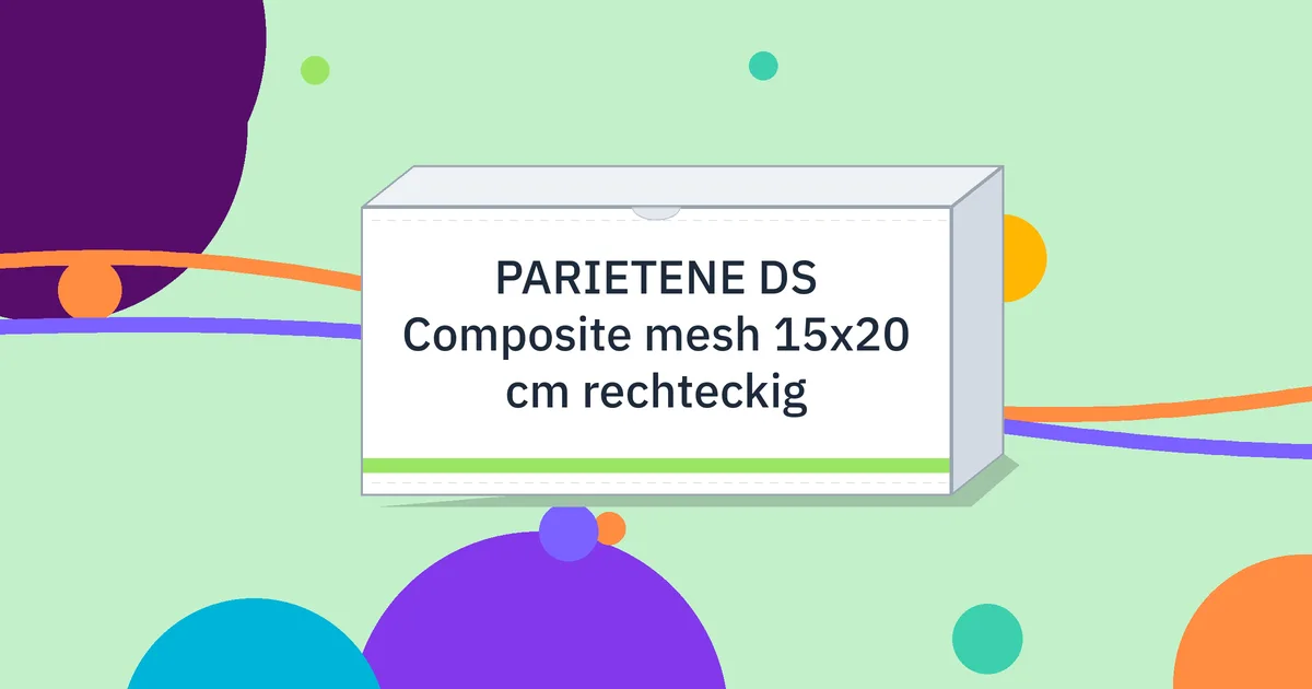 Symbolbild: Packung mit der Aufschrift PARIETENE DS Composite mesh 15x20 cm rechteckig (PZN 18258377) – Verfügbarkeit und Bezug in Apotheken in Frankfurt am Main
