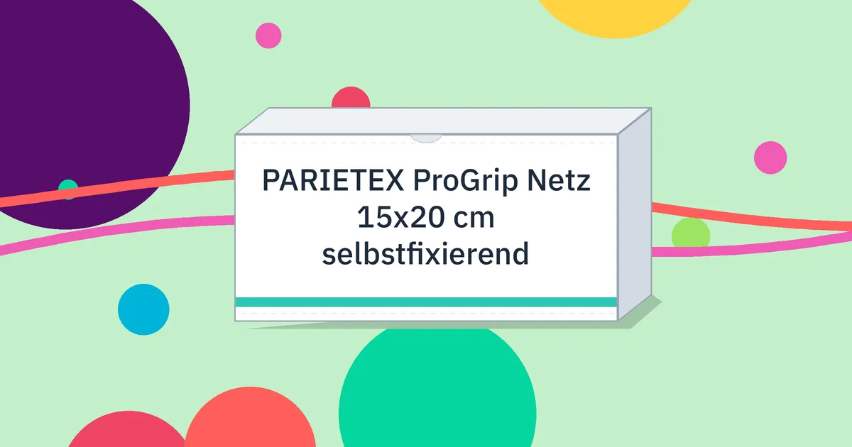 Symbolbild: Packung mit der Aufschrift PARIETEX ProGrip Netz 15x20 cm selbstfixierend (PZN 09300270) – Verfügbarkeit und Bezug in Apotheken in Frankfurt am Main