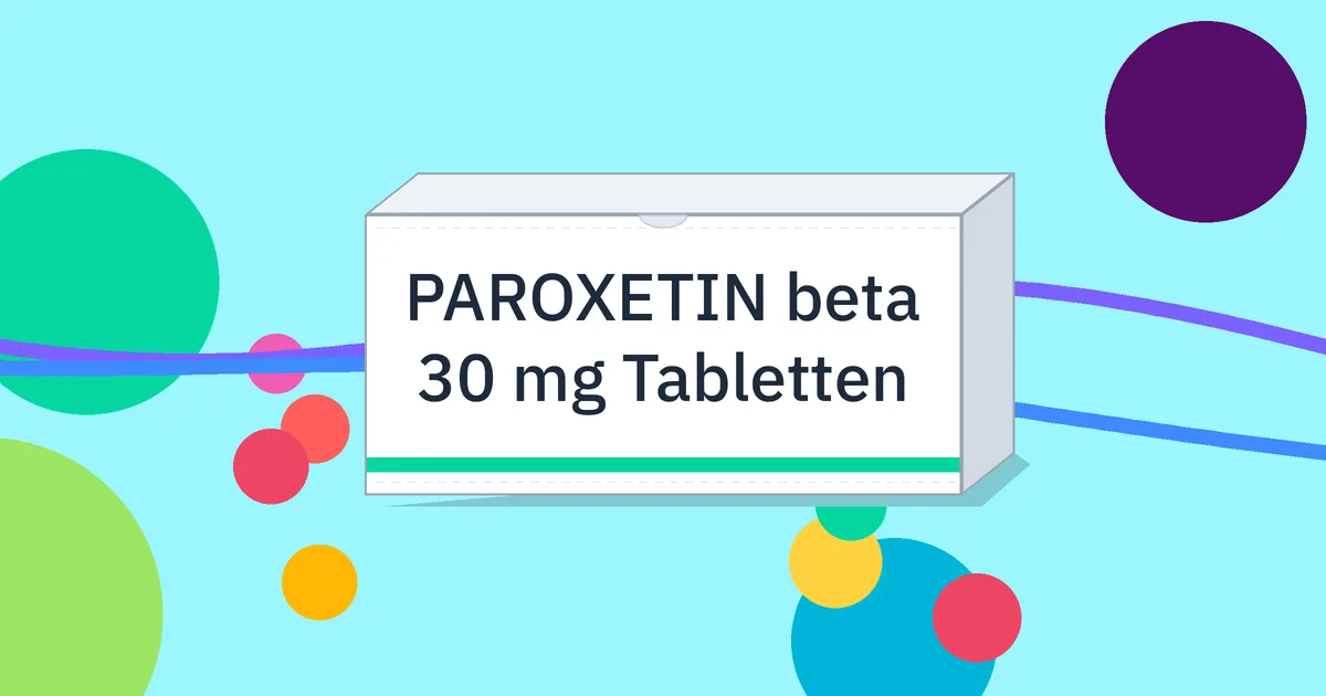 Symbolbild: Packung mit der Aufschrift PAROXETIN beta 30 mg Tabletten (PZN 04784530) – Verfügbarkeit und Bezug in Apotheken in Frankfurt am Main