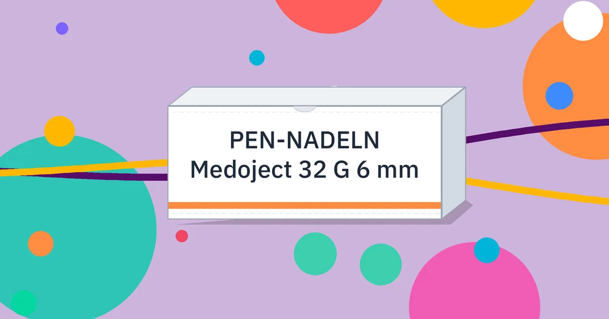 Symbolbild: Packung mit der Aufschrift PEN-NADELN Medoject 32 G 6 mm (PZN 18455474) – Verfügbarkeit und Bezug in Apotheken in Frankfurt am Main