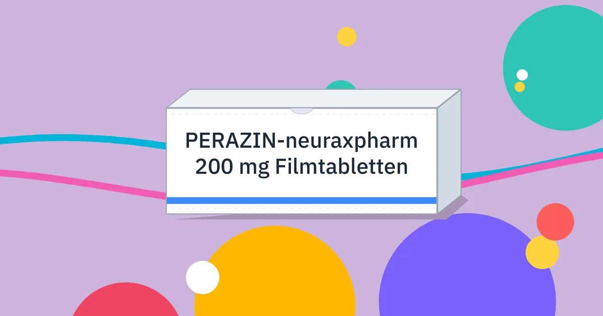 Symbolbild: Packung mit der Aufschrift PERAZIN-neuraxpharm 200 mg Filmtabletten (PZN 07229303) – Verfügbarkeit und Bezug in Apotheken in Frankfurt am Main