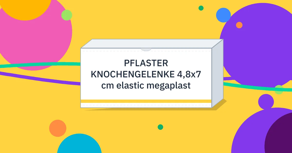 Symbolbild: Packung mit der Aufschrift PFLASTER KNOCHENGELENKE 4,8x7 cm elastic megaplast (PZN 16501402) – Verfügbarkeit und Bezug in Apotheken in Frankfurt am Main