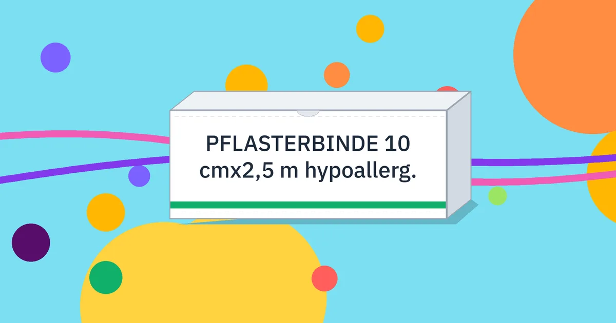 Symbolbild: Packung mit der Aufschrift PFLASTERBINDE 10 cmx2,5 m hypoallerg. (PZN 04793463) – Verfügbarkeit und Bezug in Apotheken in Frankfurt am Main