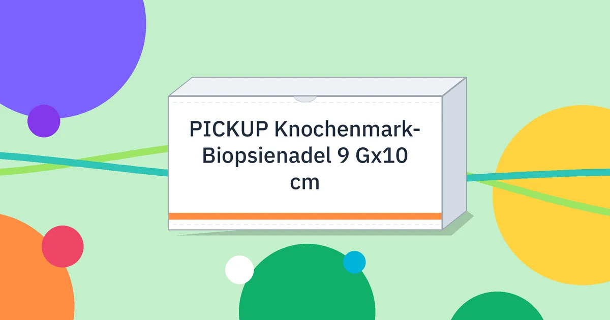 Symbolbild: Packung mit der Aufschrift PICKUP Knochenmark-Biopsienadel 9 Gx10 cm (PZN 16922210) – Verfügbarkeit und Bezug in Apotheken in Frankfurt am Main