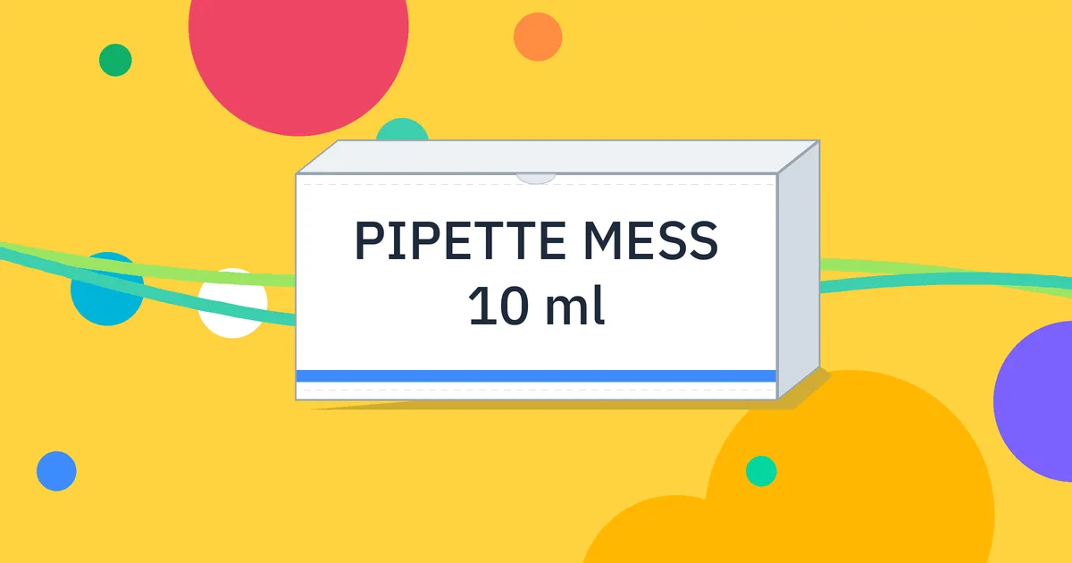 Symbolbild: Packung mit der Aufschrift PIPETTE MESS 10 ml (PZN 01968264) – Verfügbarkeit und Bezug in Apotheken in Frankfurt am Main