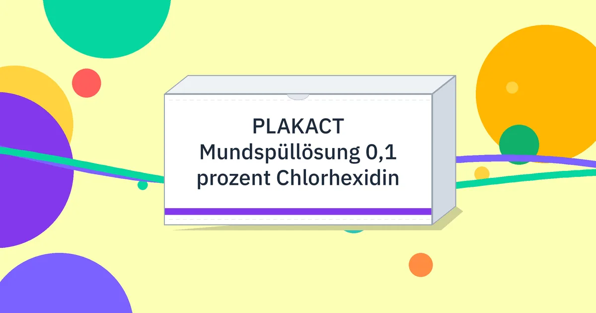 Symbolbild: Packung mit der Aufschrift PLAKACT Mundspüllösung 0,1 prozent Chlorhexidin (PZN 16865009) – Verfügbarkeit und Bezug in Apotheken in Frankfurt am Main