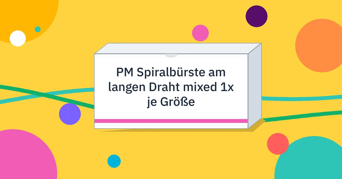 Symbolbild: Packung mit der Aufschrift PM Spiralbürste am langen Draht mixed 1x je Größe (PZN 18602231) – Verfügbarkeit und Bezug in Apotheken in Frankfurt am Main