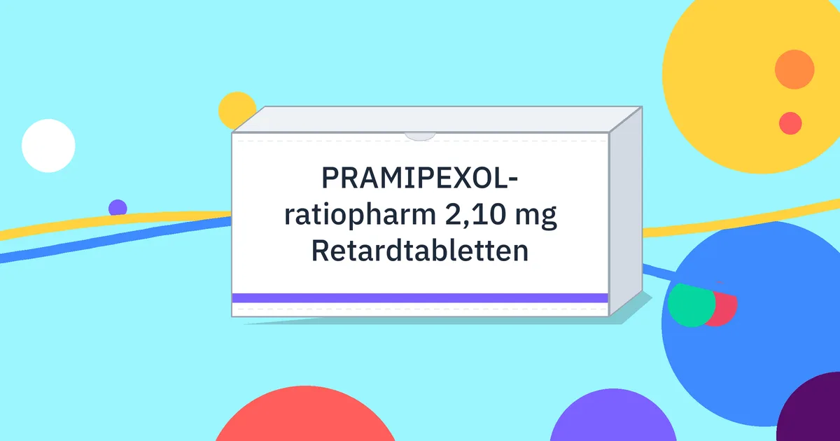Symbolbild: Packung mit der Aufschrift PRAMIPEXOL-ratiopharm 2,10 mg Retardtabletten (PZN 10072242) – Verfügbarkeit und Bezug in Apotheken in Frankfurt am Main