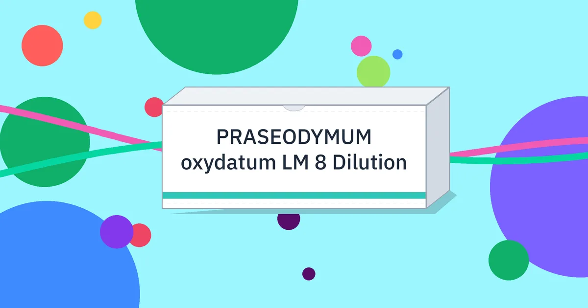 Symbolbild: Packung mit der Aufschrift PRASEODYMUM oxydatum LM 8 Dilution (PZN 13666539) – Verfügbarkeit und Bezug in Apotheken in Frankfurt am Main