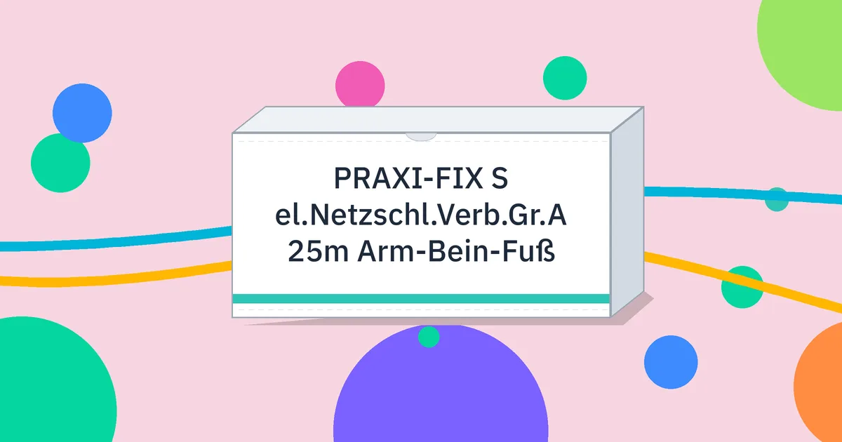 Symbolbild: Packung mit der Aufschrift PRAXI-FIX S el.Netzschl.Verb.Gr.A 25m Arm-Bein-Fuß (PZN 12825680) – Verfügbarkeit und Bezug in Apotheken in Frankfurt am Main