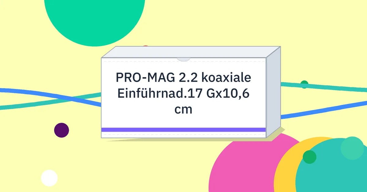 Symbolbild: Packung mit der Aufschrift PRO-MAG 2.2 koaxiale Einführnad.17 Gx10,6 cm (PZN 06768328) – Verfügbarkeit und Bezug in Apotheken in Frankfurt am Main