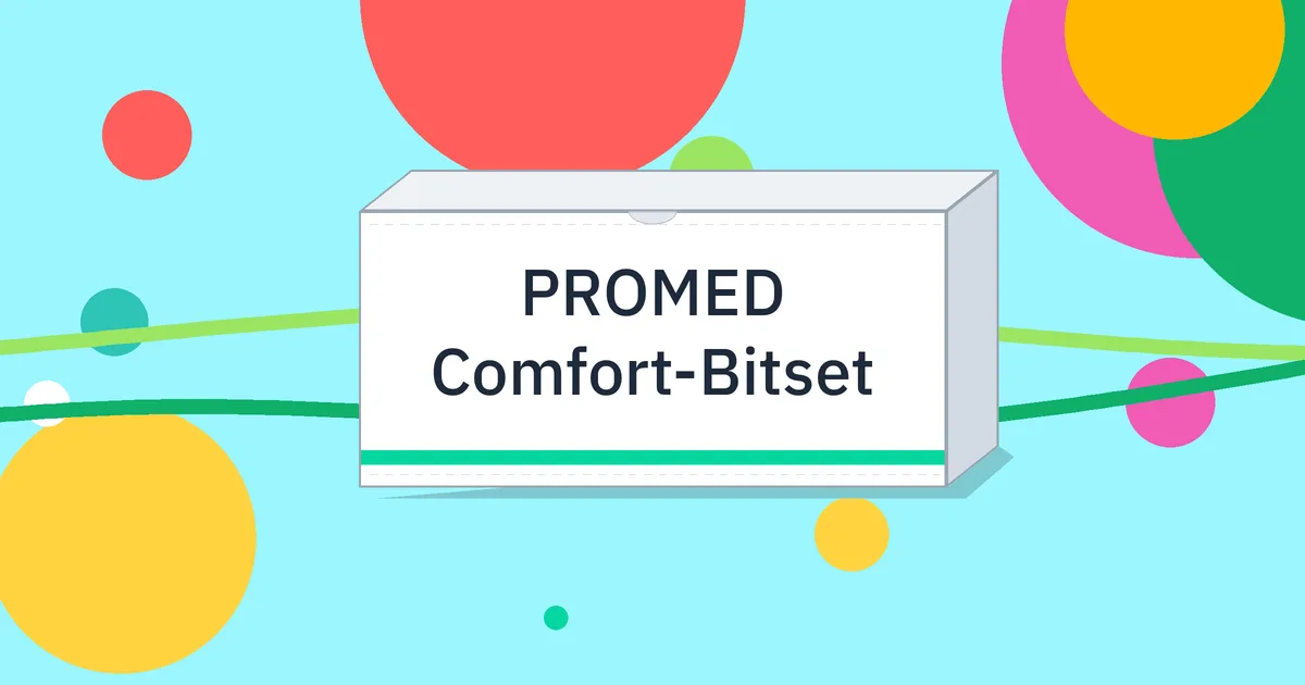Symbolbild: Packung mit der Aufschrift PROMED Comfort-Bitset (PZN 18132593) – Verfügbarkeit und Bezug in Apotheken in Frankfurt am Main