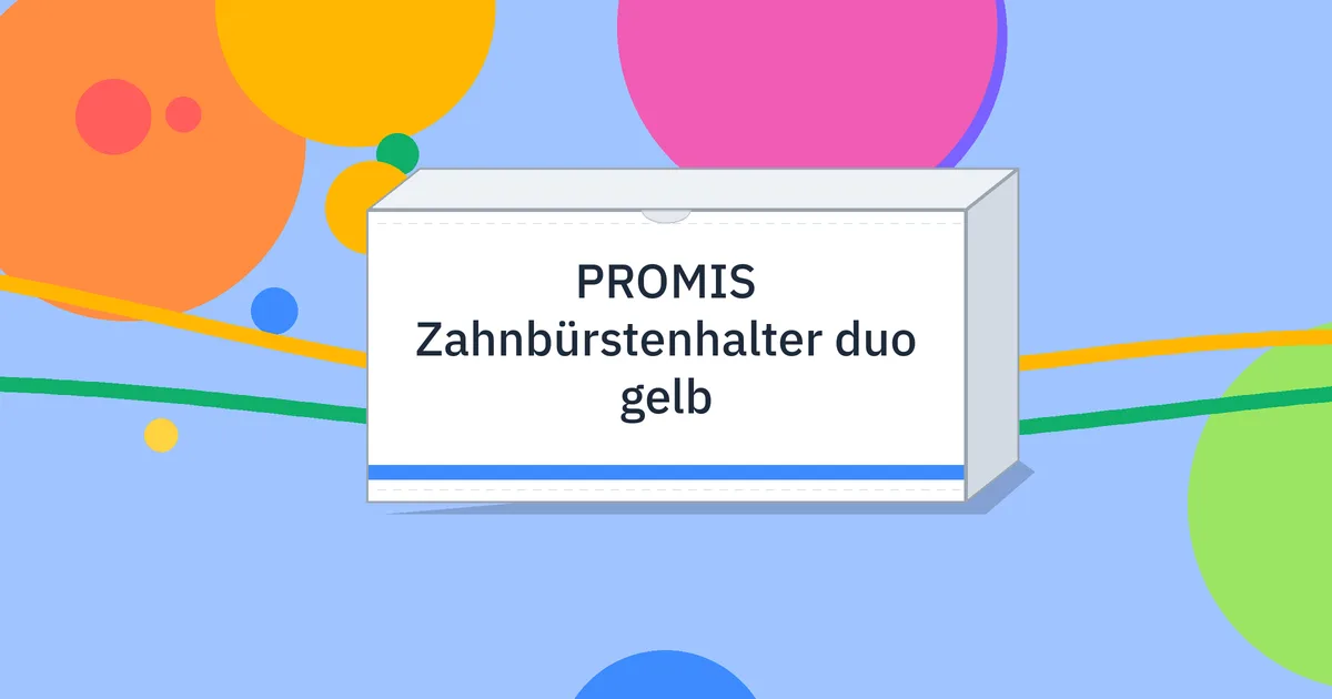 Symbolbild: Packung mit der Aufschrift PROMIS Zahnbürstenhalter duo gelb (PZN 17873844) – Verfügbarkeit und Bezug in Apotheken in Frankfurt am Main