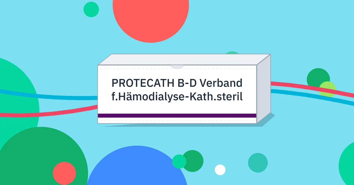 Symbolbild: Packung mit der Aufschrift PROTECATH B-D Verband f.Hämodialyse-Kath.steril (PZN 19112931) – Verfügbarkeit und Bezug in Apotheken in Frankfurt am Main