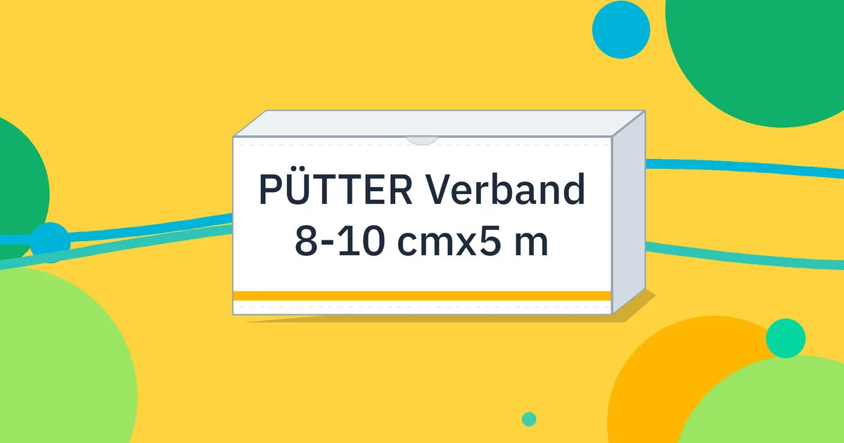 Symbolbild: Packung mit der Aufschrift PÜTTER Verband 8-10 cmx5 m (PZN 16205419) – Verfügbarkeit und Bezug in Apotheken in Frankfurt am Main