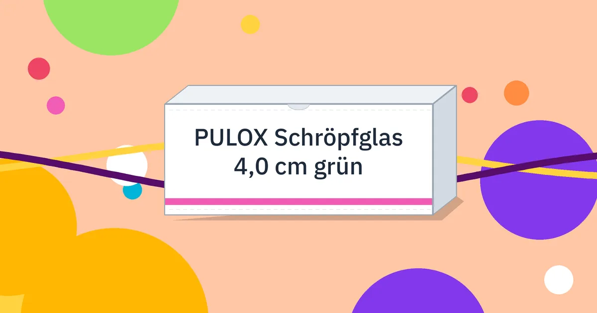 Symbolbild: Packung mit der Aufschrift PULOX Schröpfglas 4,0 cm grün (PZN 11676203) – Verfügbarkeit und Bezug in Apotheken in Frankfurt am Main