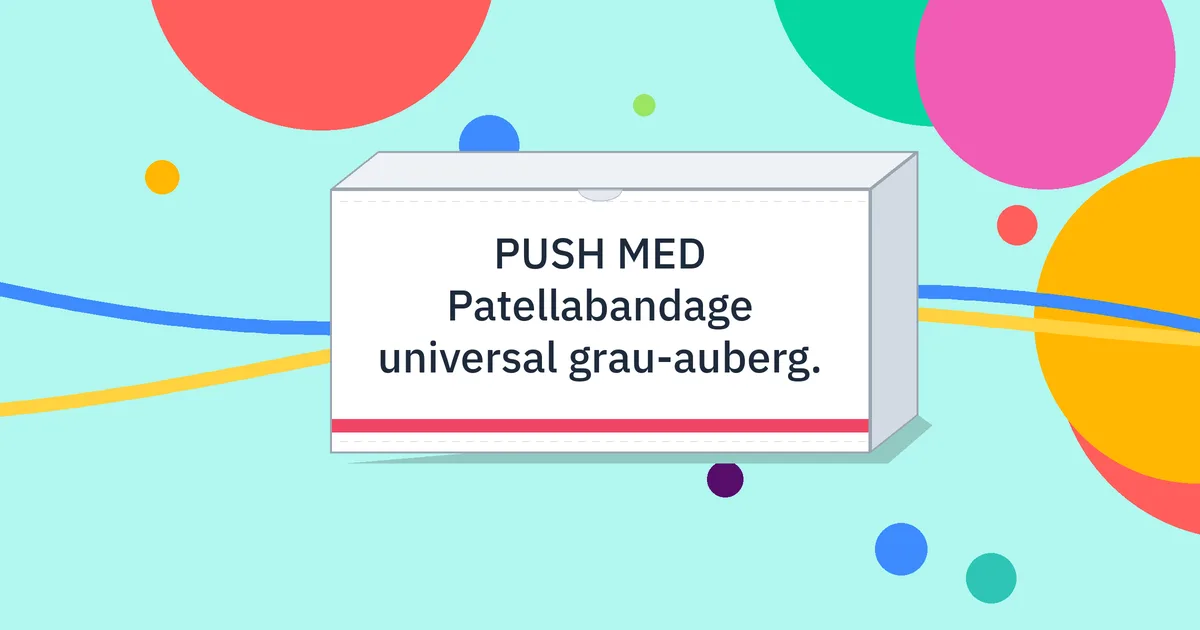 Symbolbild: Packung mit der Aufschrift PUSH MED Patellabandage universal grau-auberg. (PZN 04858895) – Verfügbarkeit und Bezug in Apotheken in Frankfurt am Main