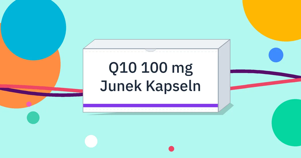 Symbolbild: Packung mit der Aufschrift Q10 100 mg Junek Kapseln (PZN 09720486) – Verfügbarkeit und Bezug in Apotheken in Frankfurt am Main