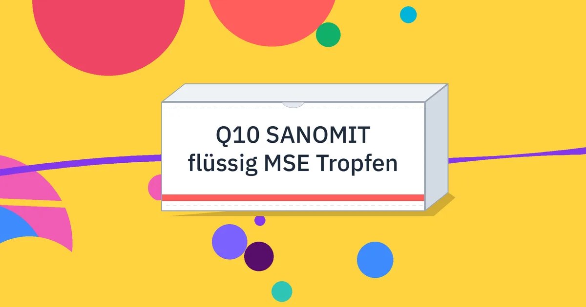 Symbolbild: Packung mit der Aufschrift Q10 SANOMIT flüssig MSE Tropfen (PZN 04892567) – Verfügbarkeit und Bezug in Apotheken in Frankfurt am Main
