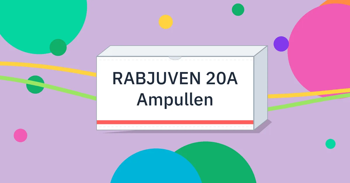 Symbolbild: Packung mit der Aufschrift RABJUVEN 20A Ampullen (PZN 06960190) – Verfügbarkeit und Bezug in Apotheken in Frankfurt am Main