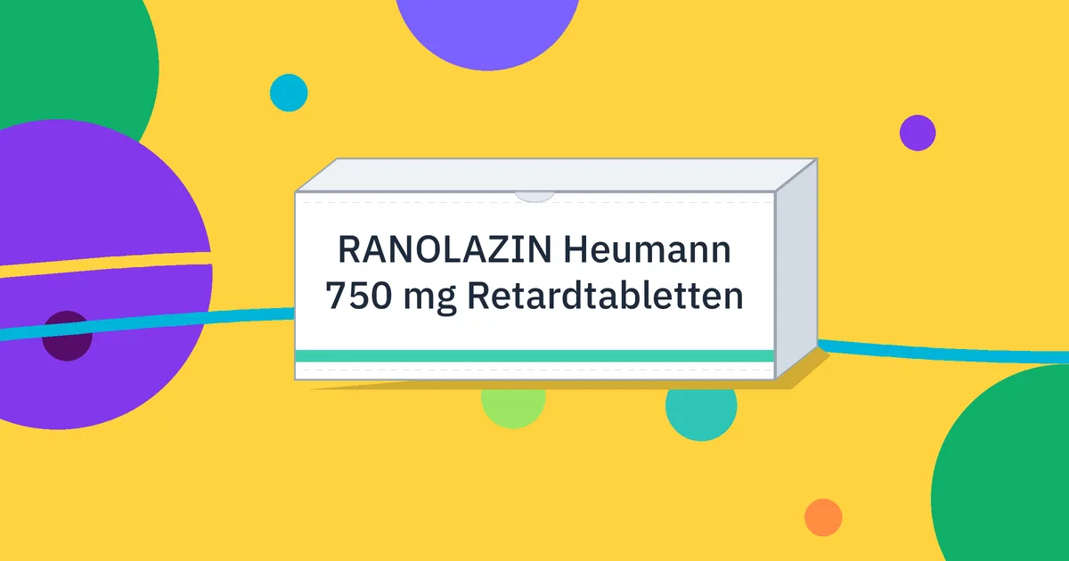 Symbolbild: Packung mit der Aufschrift RANOLAZIN Heumann 750 mg Retardtabletten (PZN 18219578) – Verfügbarkeit und Bezug in Apotheken in Frankfurt am Main