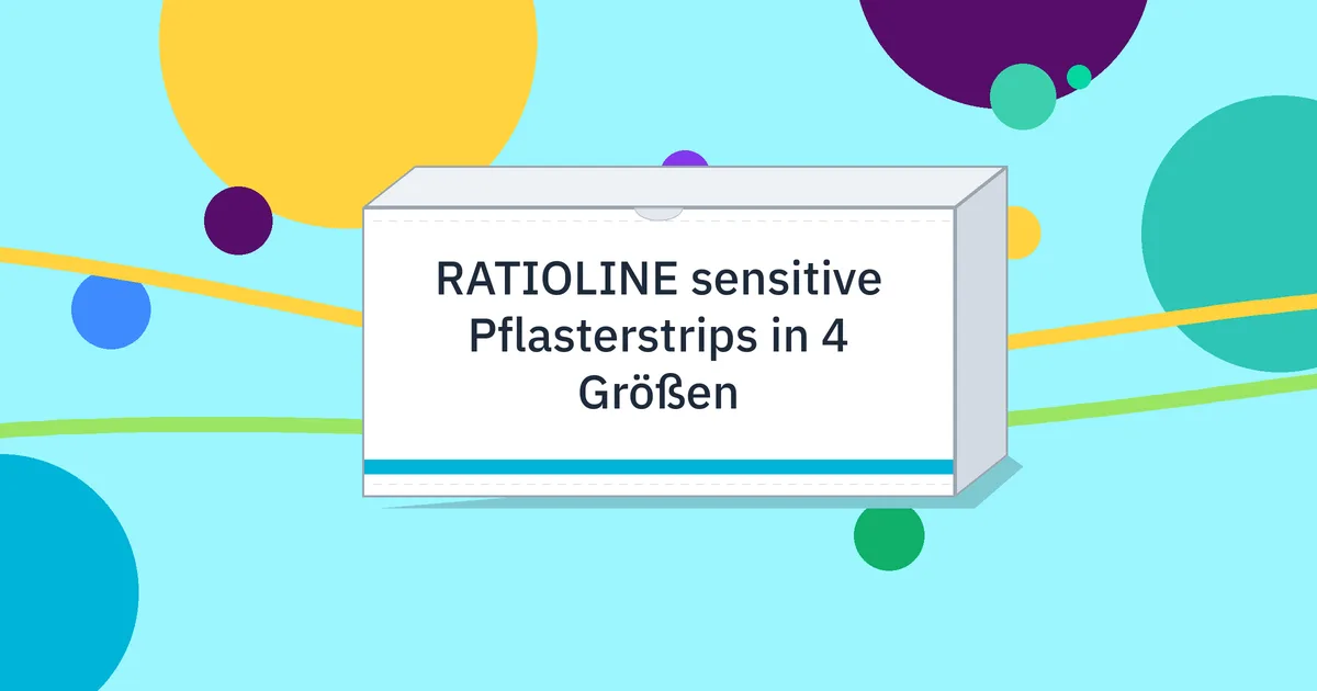 Symbolbild: Packung mit der Aufschrift RATIOLINE sensitive Pflasterstrips in 4 Größen (PZN 01805208) – Verfügbarkeit und Bezug in Apotheken in Frankfurt am Main