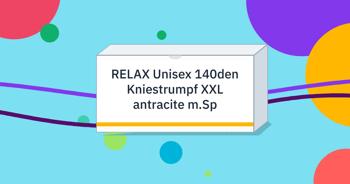 Symbolbild: Packung mit der Aufschrift RELAX Unisex 140den Kniestrumpf XXL antracite m.Sp (PZN 16189749) – Verfügbarkeit und Bezug in Apotheken in Frankfurt am Main