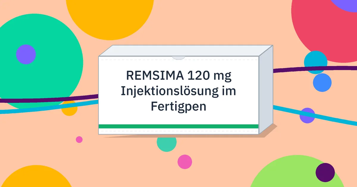 Symbolbild: Packung mit der Aufschrift REMSIMA 120 mg Injektionslösung im Fertigpen (PZN 17422461) – Verfügbarkeit und Bezug in Apotheken in Frankfurt am Main