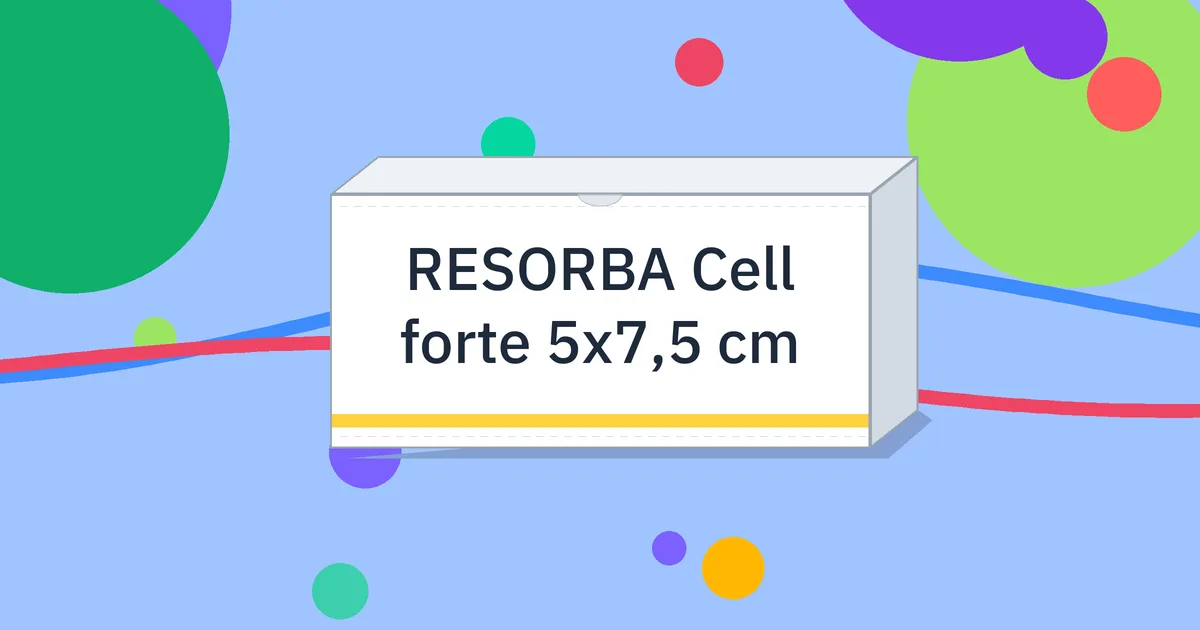 Symbolbild: Packung mit der Aufschrift RESORBA Cell forte 5x7,5 cm (PZN 04122970) – Verfügbarkeit und Bezug in Apotheken in Frankfurt am Main