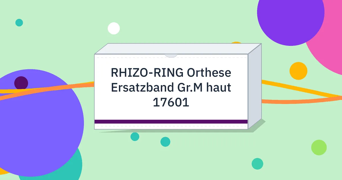 Symbolbild: Packung mit der Aufschrift RHIZO-RING Orthese Ersatzband Gr.M haut 17601 (PZN 10542788) – Verfügbarkeit und Bezug in Apotheken in Frankfurt am Main