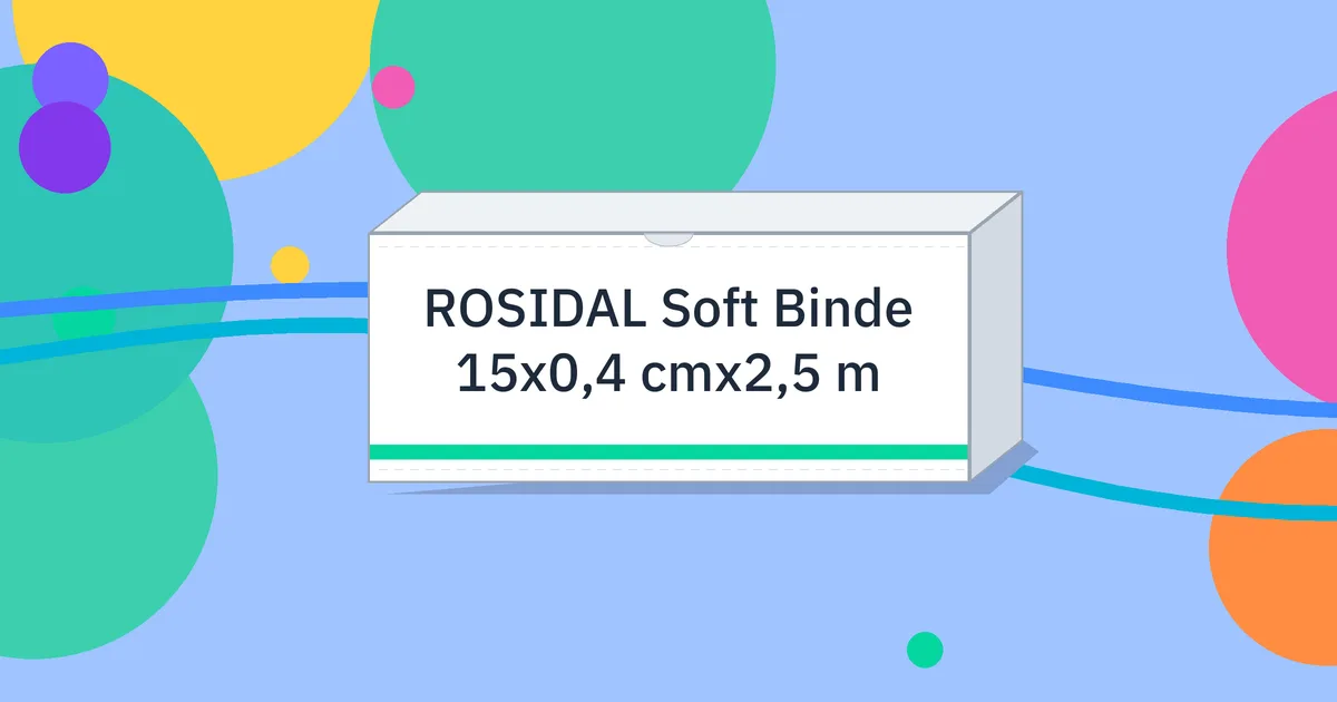 Symbolbild: Packung mit der Aufschrift ROSIDAL Soft Binde 15x0,4 cmx2,5 m (PZN 00886883) – Verfügbarkeit und Bezug in Apotheken in Frankfurt am Main