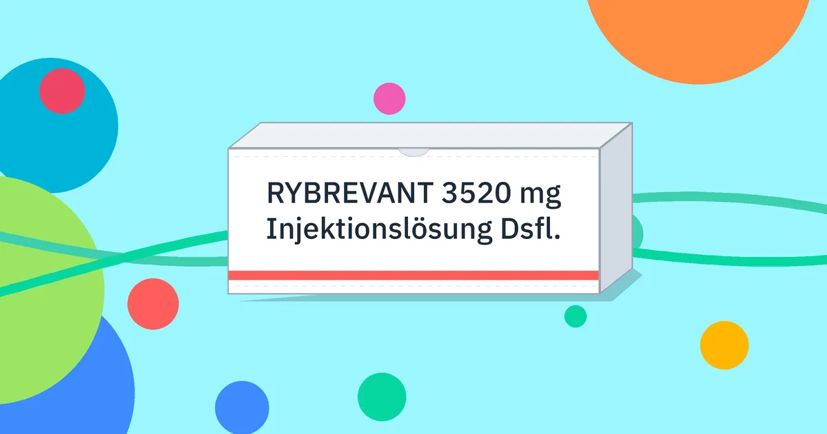 Symbolbild: Packung mit der Aufschrift RYBREVANT 3520 mg Injektionslösung Dsfl. (PZN 19734093) – Verfügbarkeit und Bezug in Apotheken in Frankfurt am Main