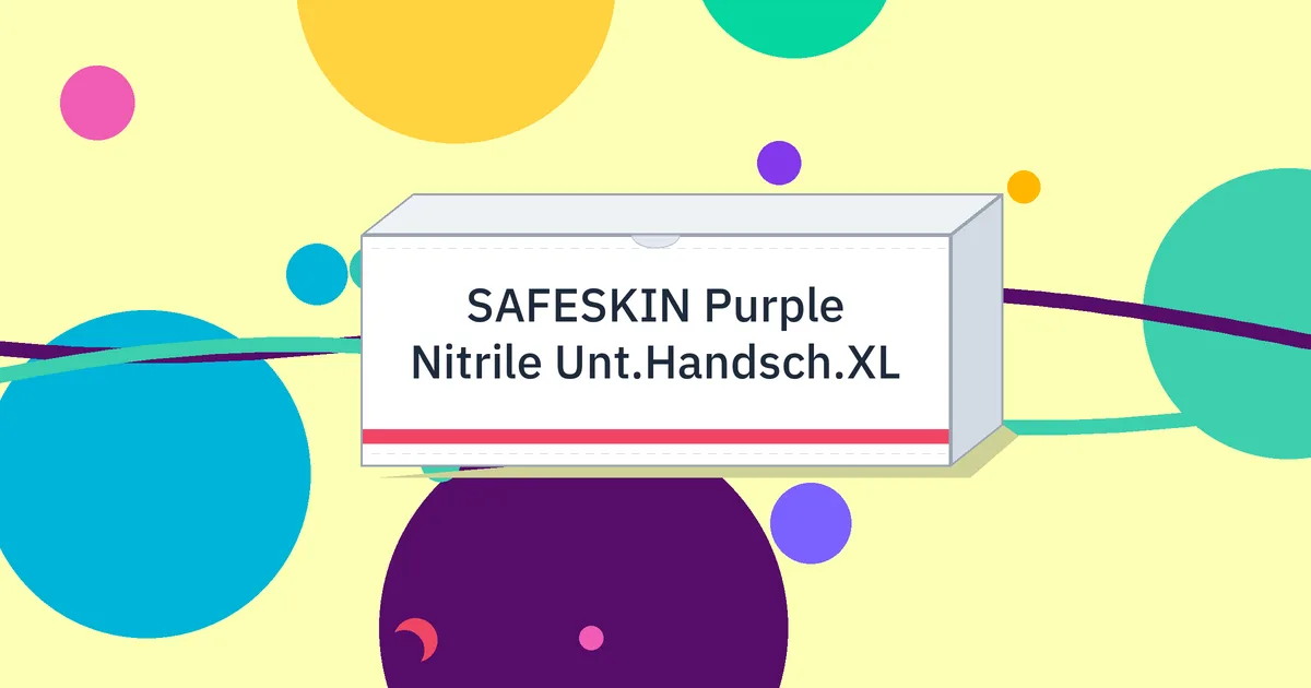 Symbolbild: Packung mit der Aufschrift SAFESKIN Purple Nitrile Unt.Handsch.XL (PZN 01298705) – Verfügbarkeit und Bezug in Apotheken in Frankfurt am Main