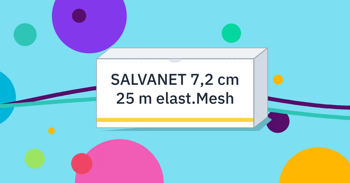 Symbolbild: Packung mit der Aufschrift SALVANET 7,2 cm 25 m elast.Mesh (PZN 15735629) – Verfügbarkeit und Bezug in Apotheken in Frankfurt am Main