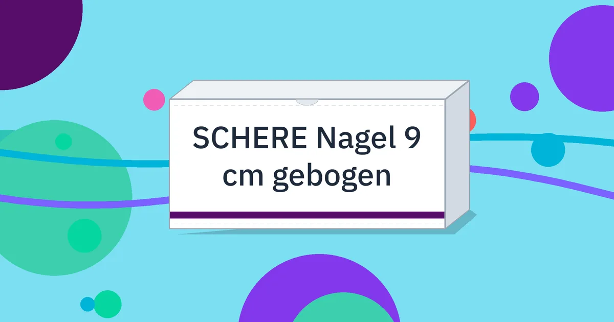 Symbolbild: Packung mit der Aufschrift SCHERE Nagel 9 cm gebogen (PZN 01735755) – Verfügbarkeit und Bezug in Apotheken in Frankfurt am Main