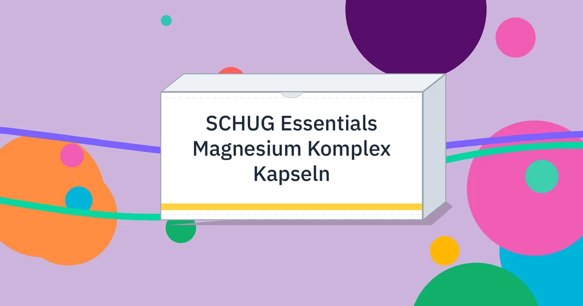 Symbolbild: Packung mit der Aufschrift SCHUG Essentials Magnesium Komplex Kapseln (PZN 17267635) – Verfügbarkeit und Bezug in Apotheken in Frankfurt am Main