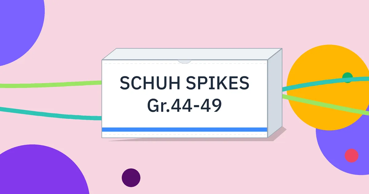 Symbolbild: Packung mit der Aufschrift SCHUH SPIKES Gr.44-49 (PZN 09441958) – Verfügbarkeit und Bezug in Apotheken in Frankfurt am Main