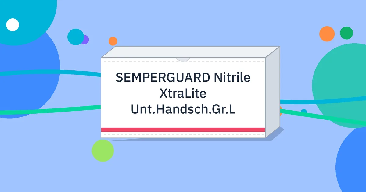 Symbolbild: Packung mit der Aufschrift SEMPERGUARD Nitrile XtraLite Unt.Handsch.Gr.L (PZN 11171207) – Verfügbarkeit und Bezug in Apotheken in Frankfurt am Main