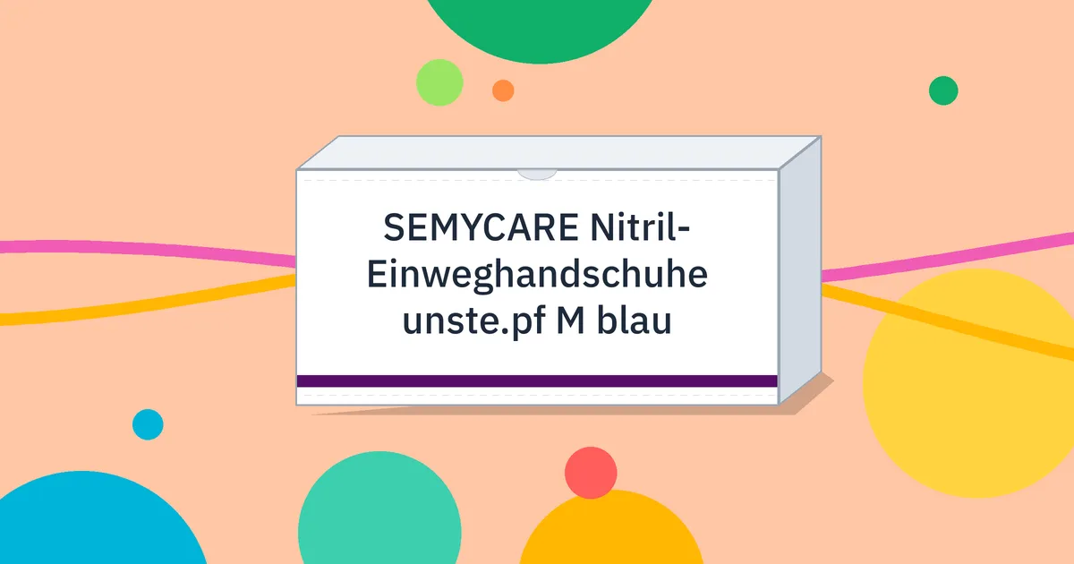 Symbolbild: Packung mit der Aufschrift SEMYCARE Nitril-Einweghandschuhe unste.pf M blau (PZN 17621930) – Verfügbarkeit und Bezug in Apotheken in Frankfurt am Main